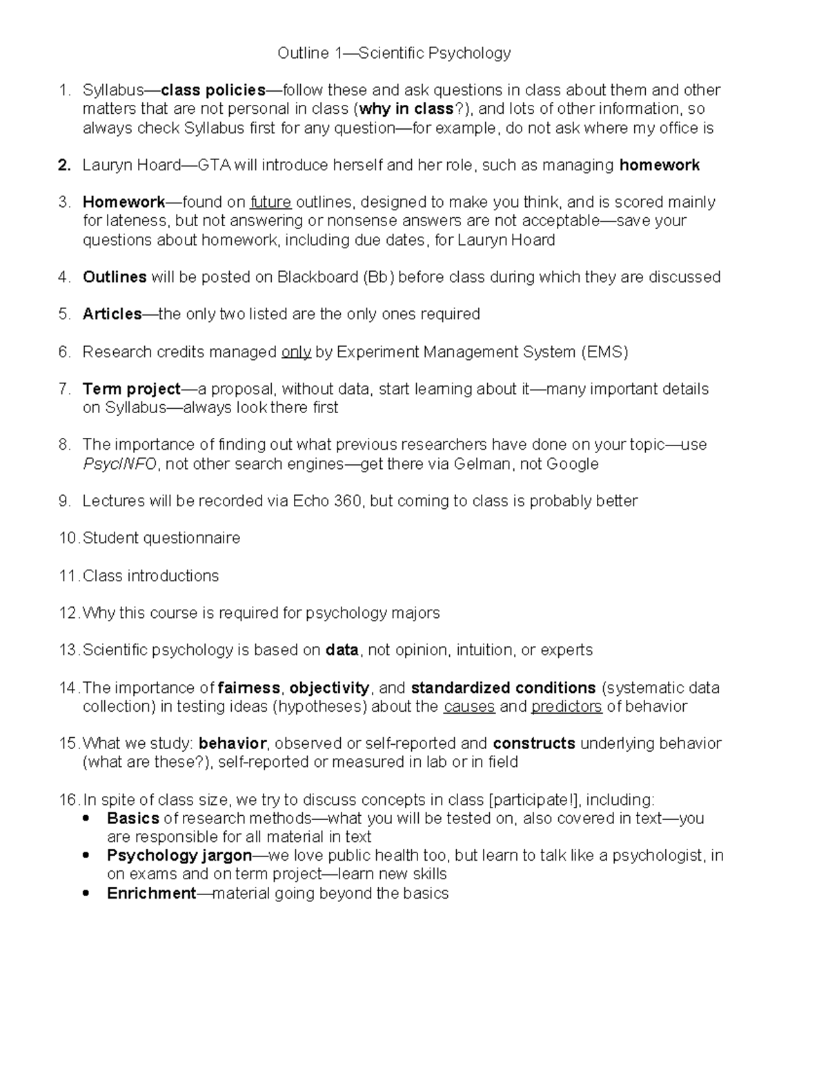 Outline 1-Scientific Psychology - Outline 1—Scientific Psychology ...