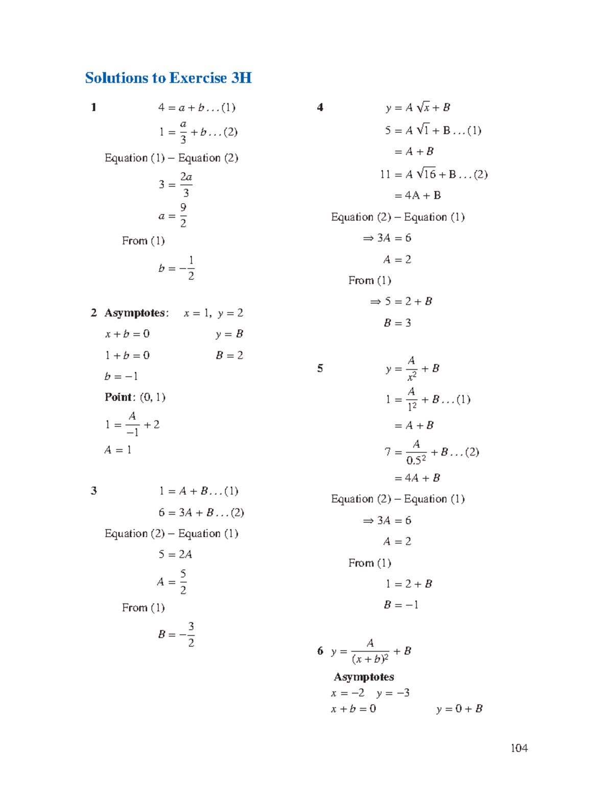 3H-worked-solutions - good - Solutions to Exercise 3H 1 4 = a + b... (1 ...