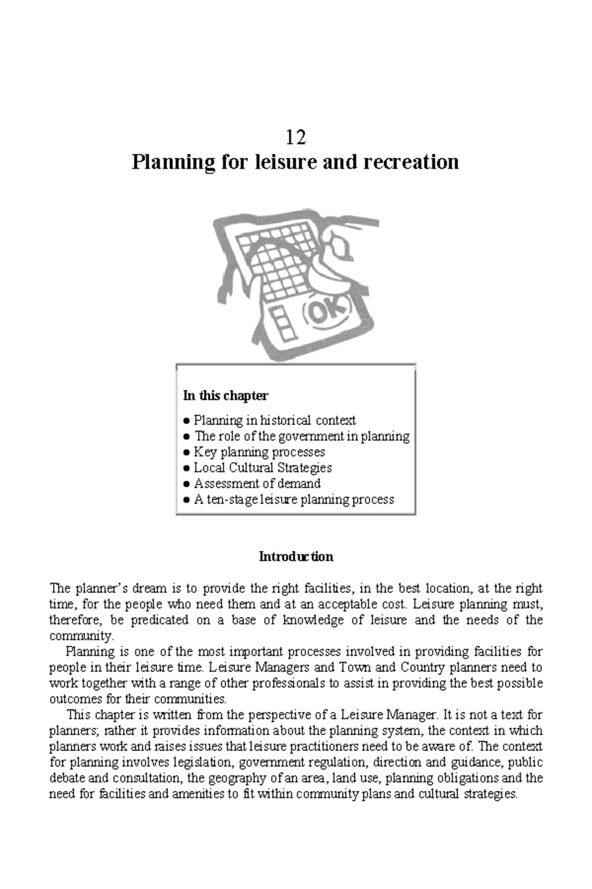 Leisure and Recreation Planning - 12 Planning for leisure and ...