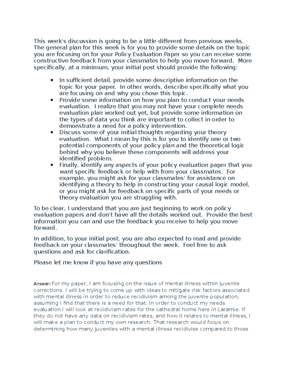 Discussion - Paper topics - This week's discussion is going to be a ...