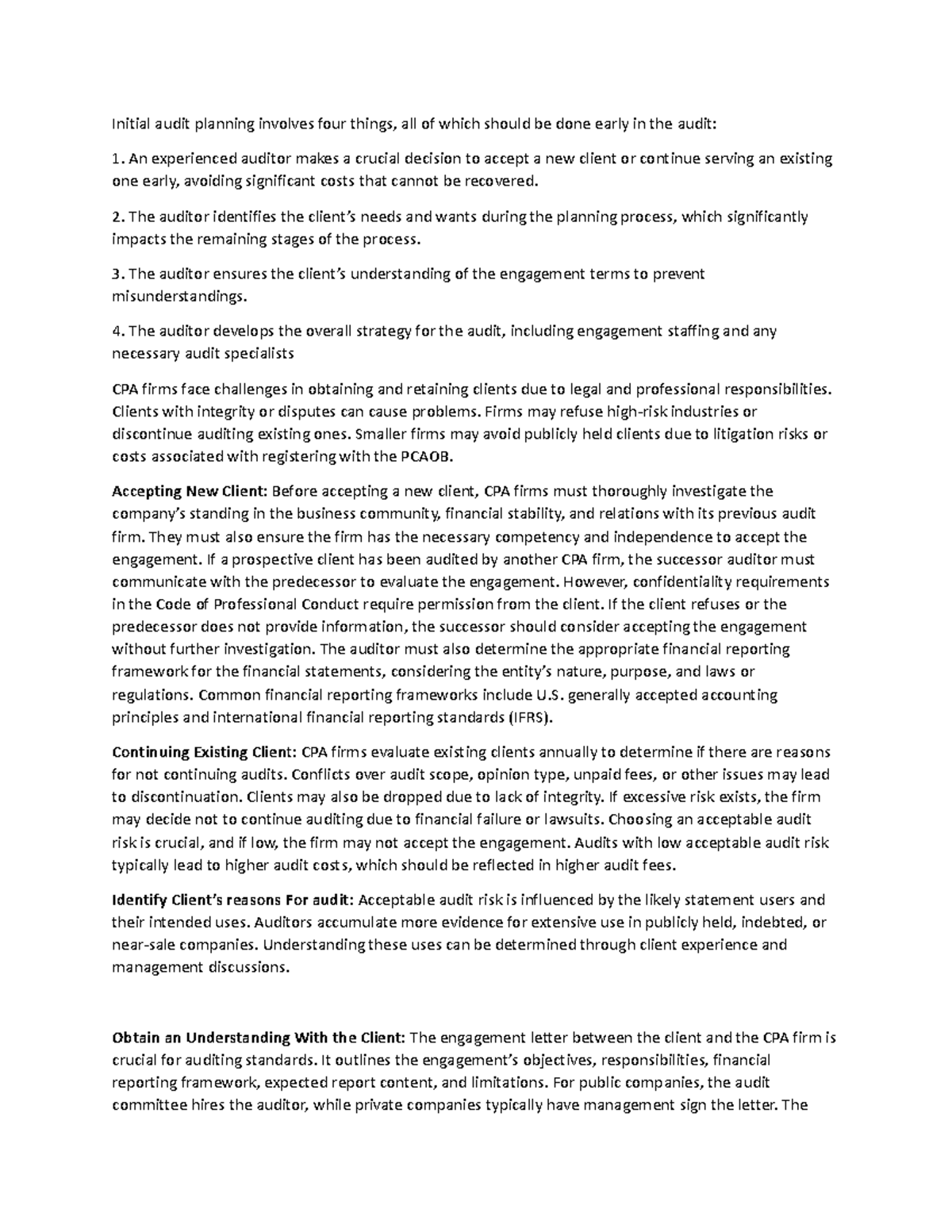 Accept Client and Perform Initial Audit Planning - Initial audit ...