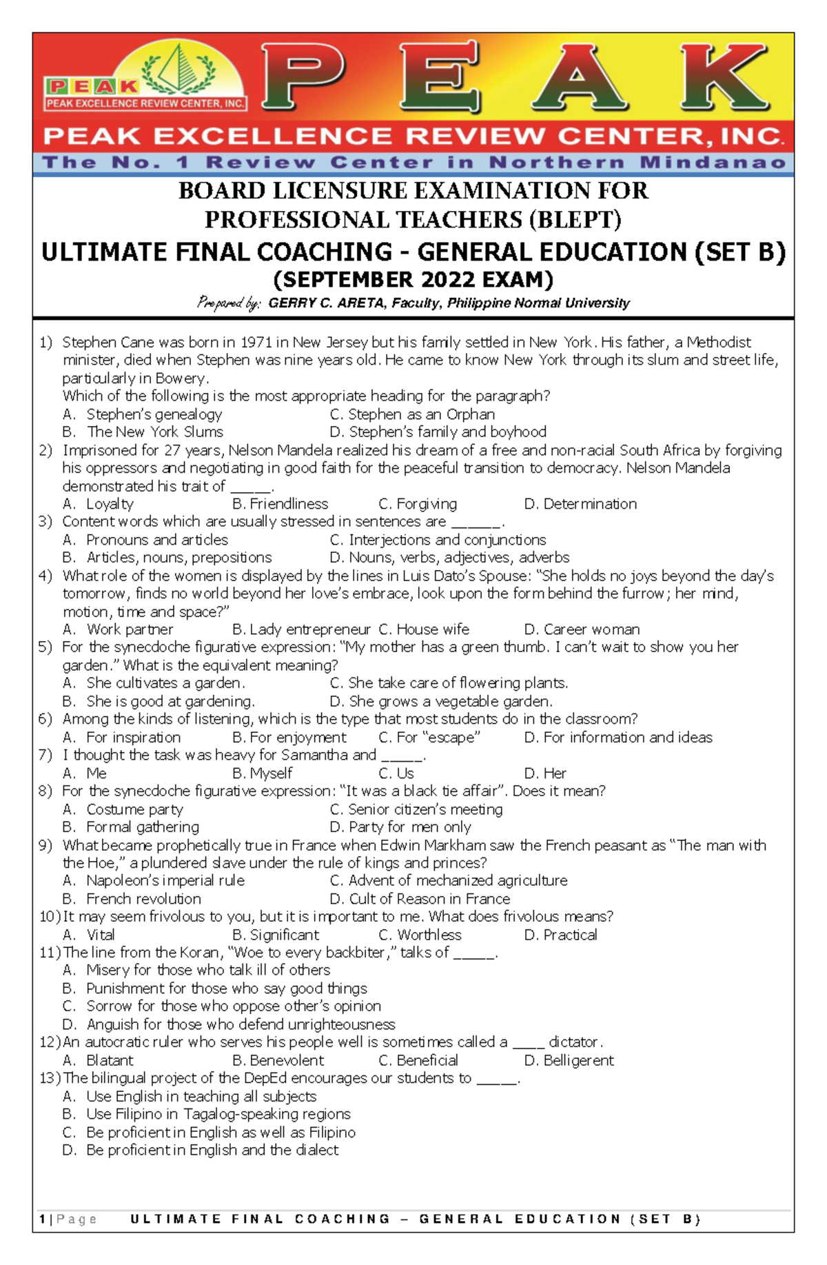 Final Coaching 2 General Education SET B Q only SEPT 2022 - BOARD ...