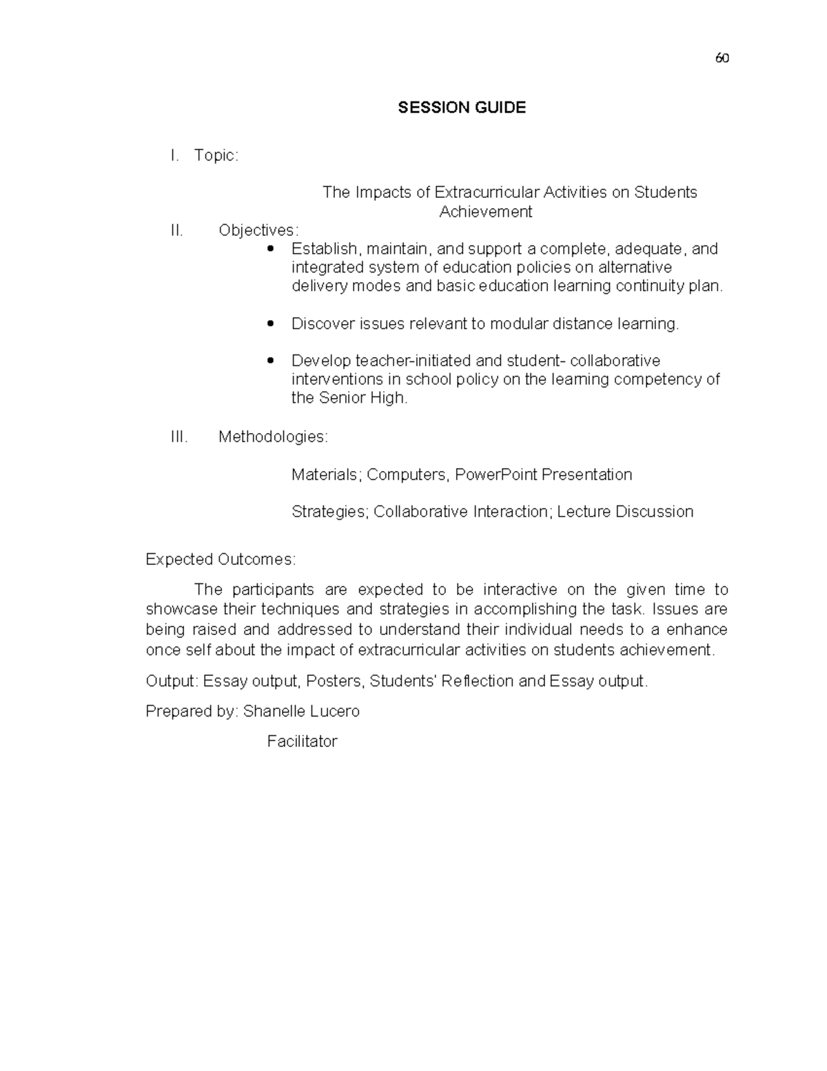 Session Guide example for research paper in qualitative method ...