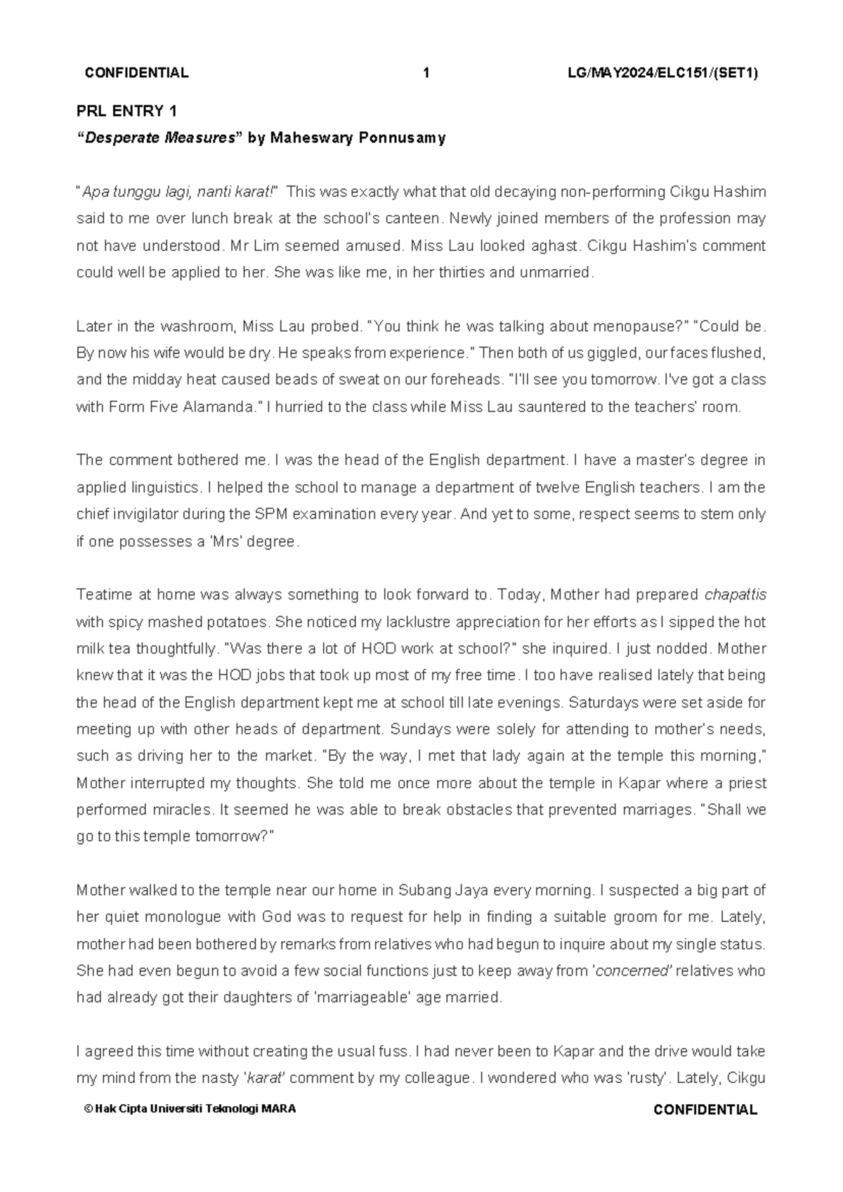 PRLA 1 SET 1 Story Desperate Measures - CONFIDENTIAL 1 LG/MAY202 4 ...