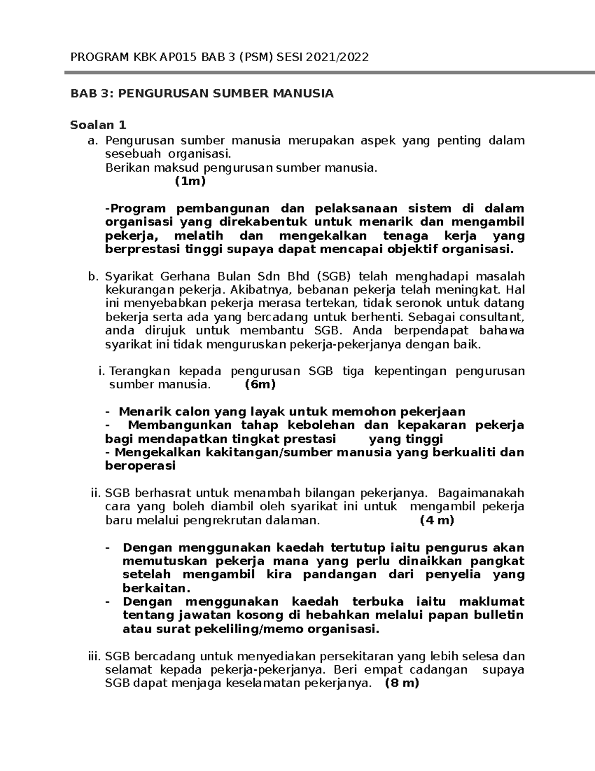 Soalan KBK BAB 3( Aidil Zikry A7) - BAB 3: PENGURUSAN SUMBER MANUSIA ...