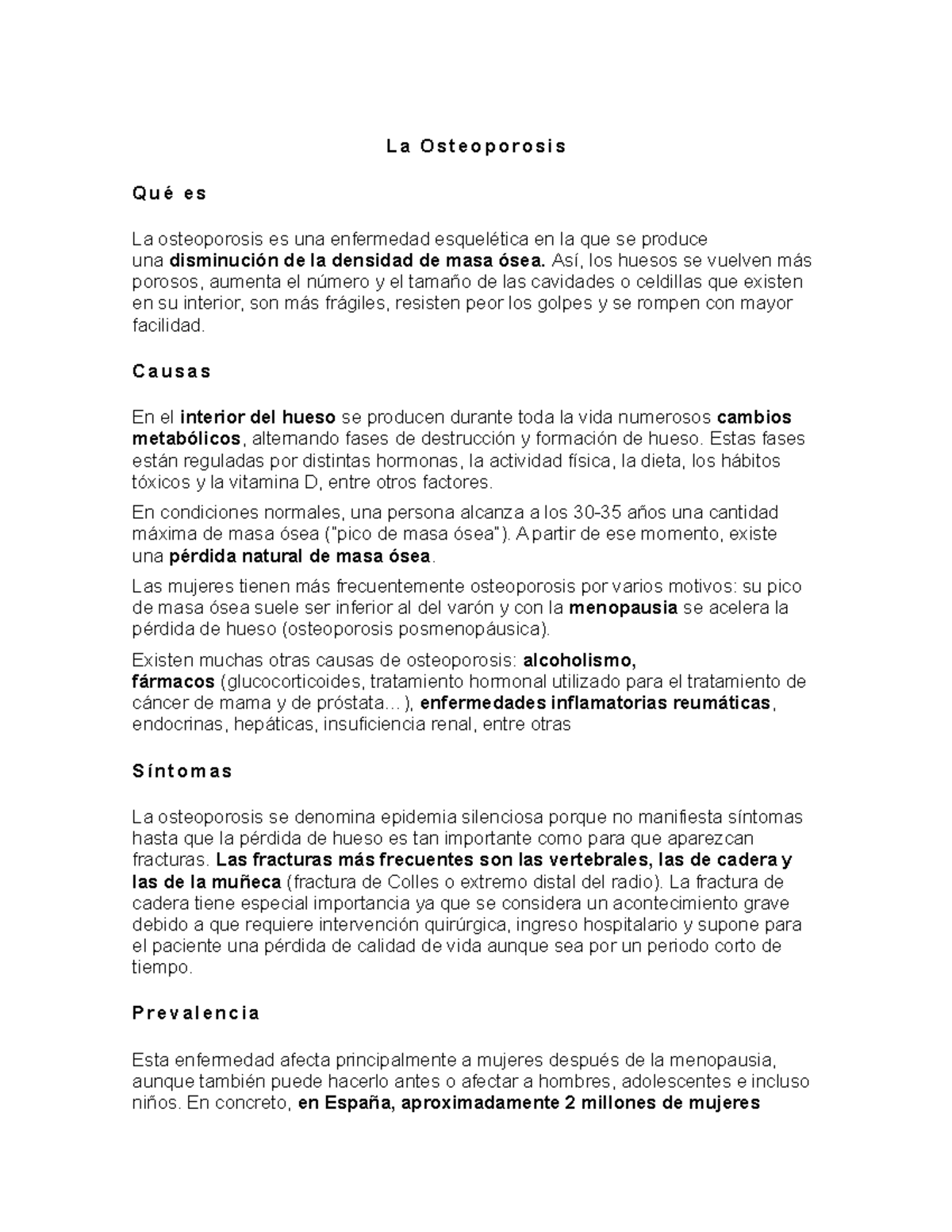 La Osteoporosis - dsadsadsa - La Osteoporosis Qué es La osteoporosis es ...