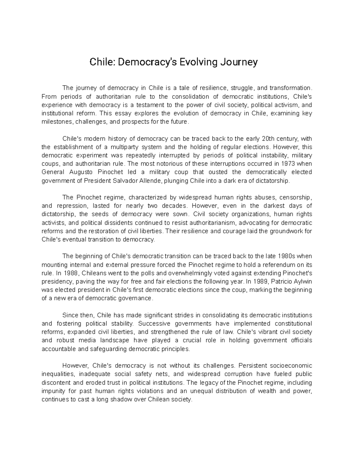 Chile Democracy's Evolving Journey - From periods of authoritarian rule ...