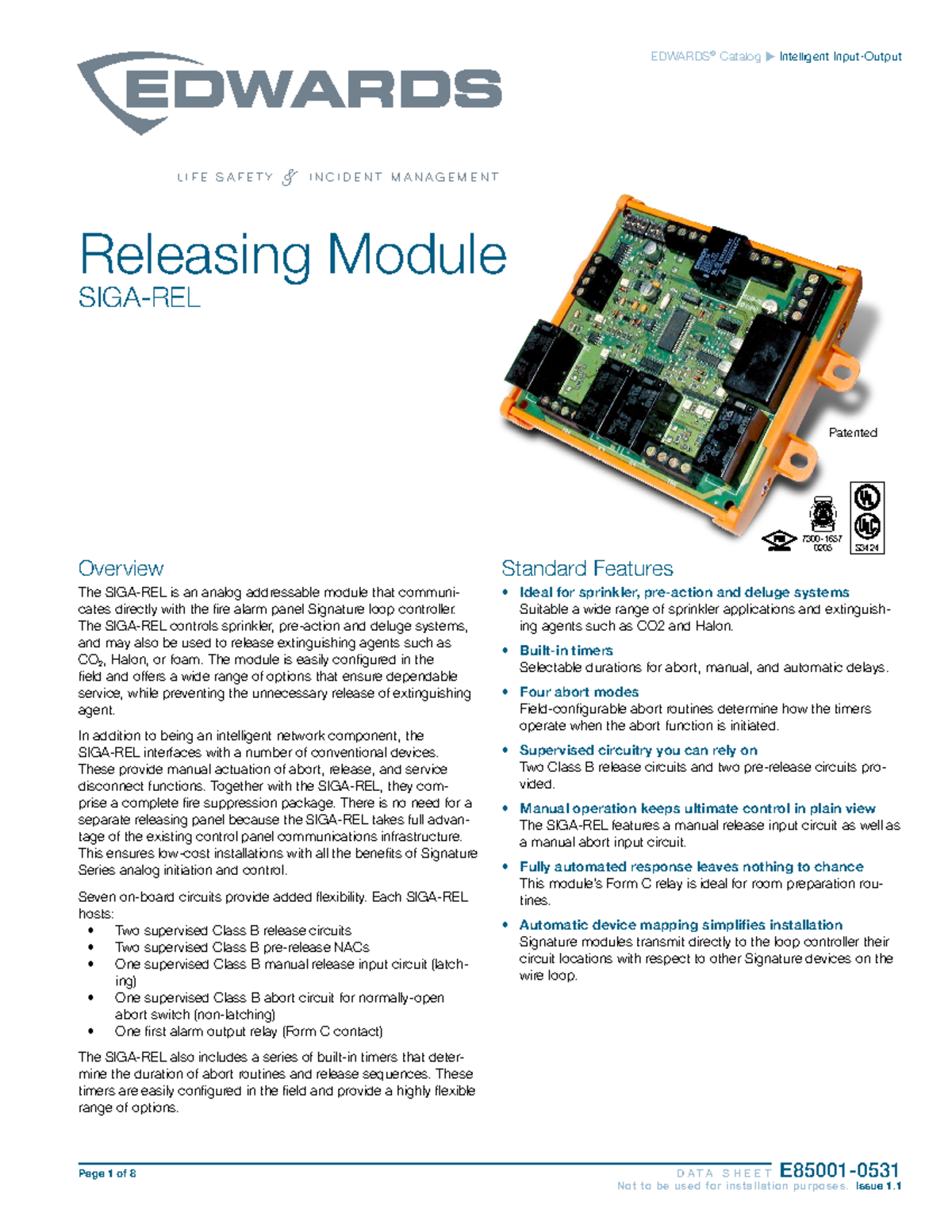 E85001-0531 - Releasing Module - Page 1 of 8 D A T A S H E E T E85001 ...