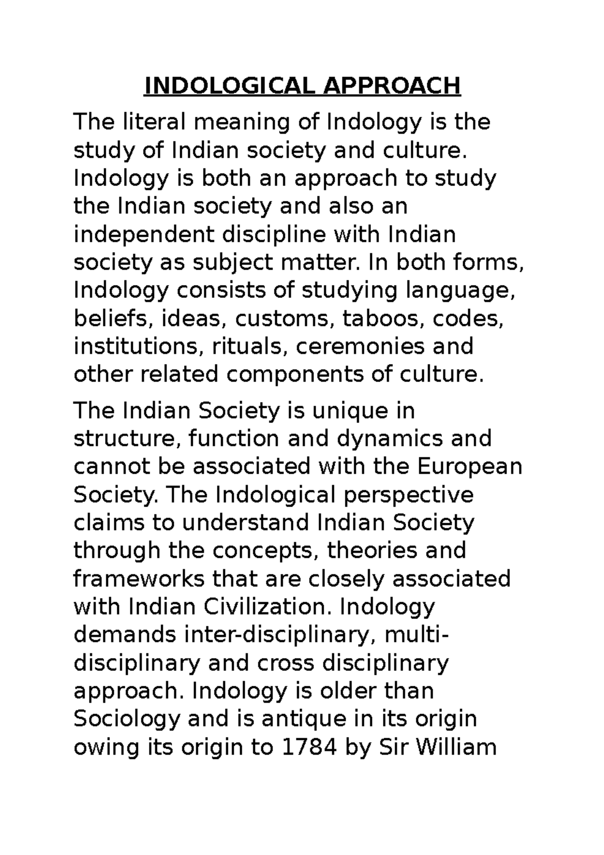 Indological Approach - INDOLOGICAL APPROACH The literal meaning of ...