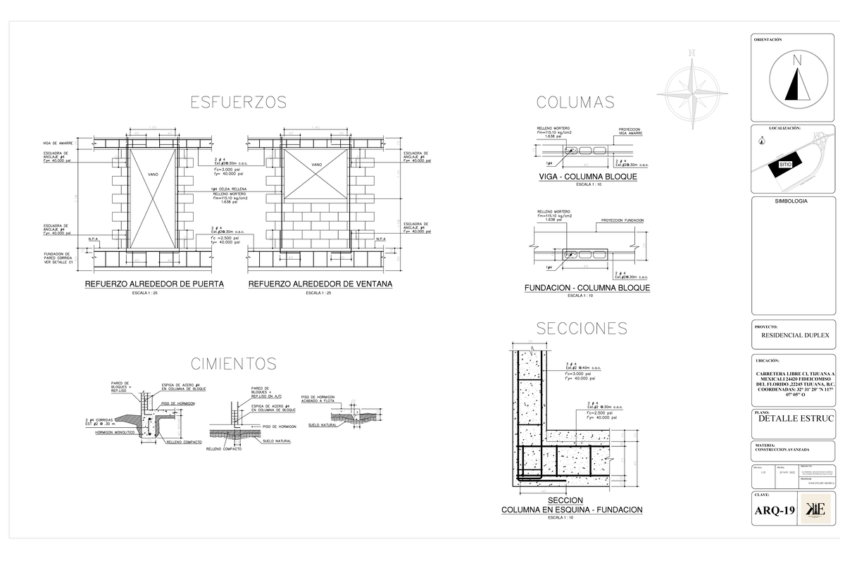 Detalle Estructural - REFUERZO ALREDEDOR DE PUERTA ESCALA 1 : 25 ...