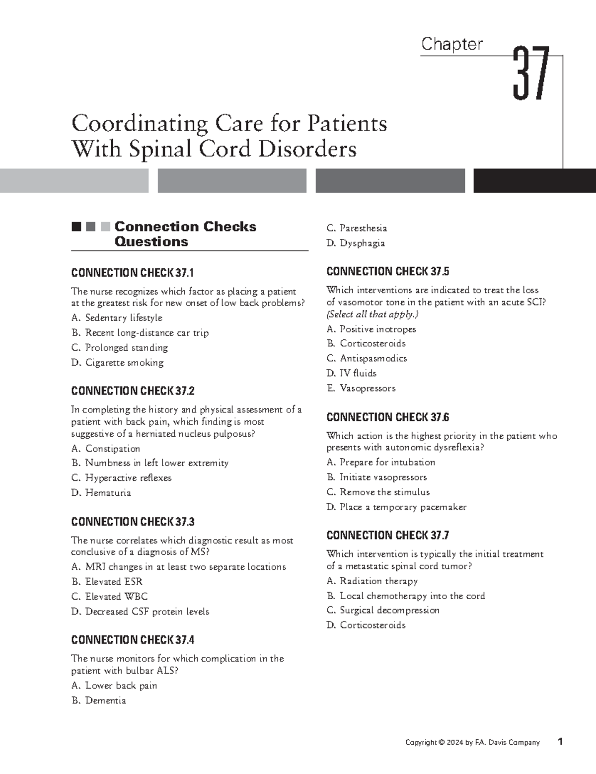 Spinal cord disorder study guide - Copyright © 2024 by F. Davis Company ...