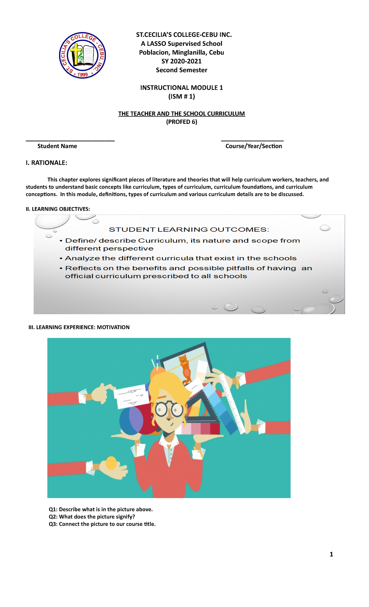 Module 1 - Profed 6 - HOPE TO HELP YOU - ST’S COLLEGE-CEBU INC. A LASSO ...