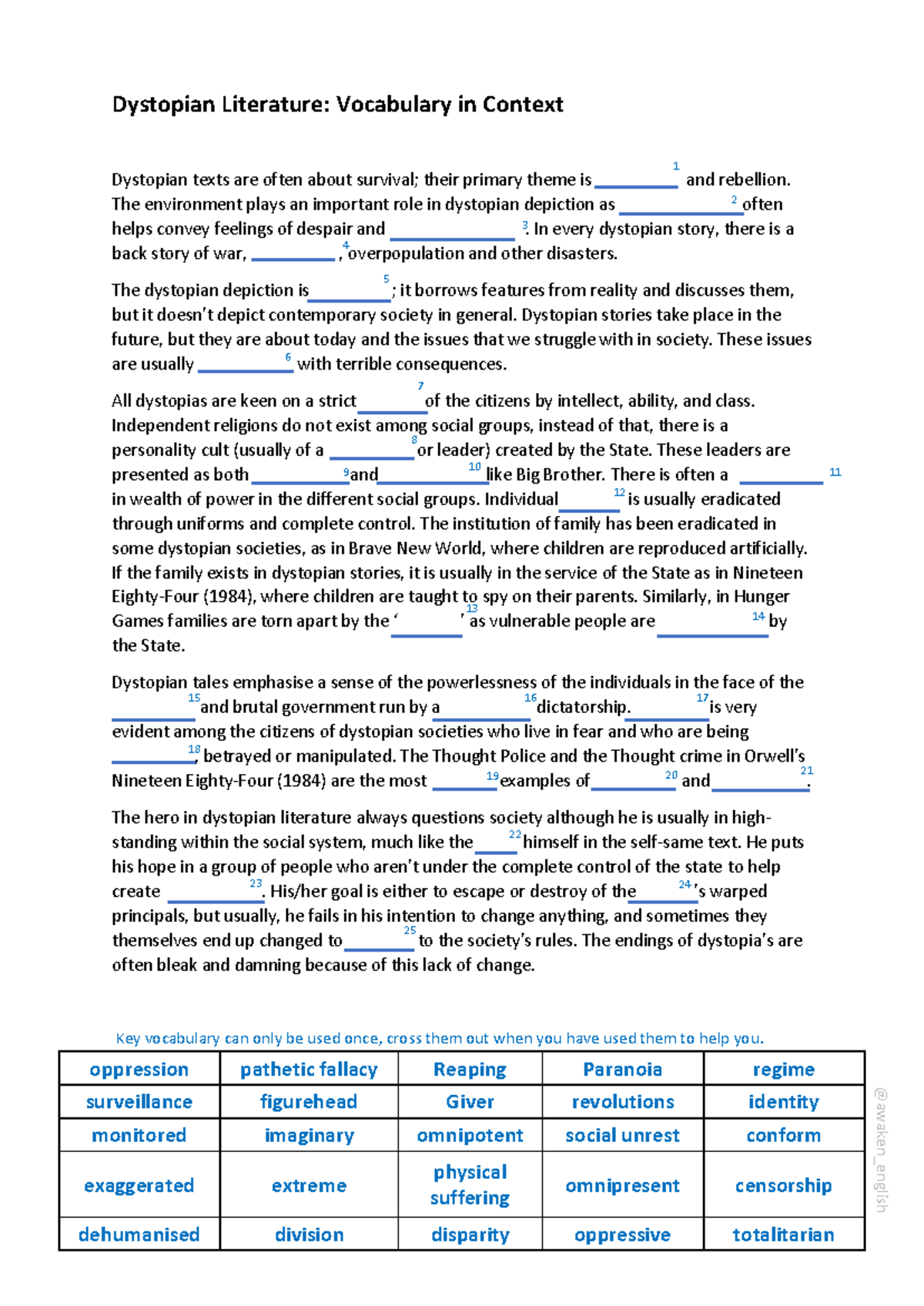 Dystopian Literature Vocabulary - The environment plays an important ...