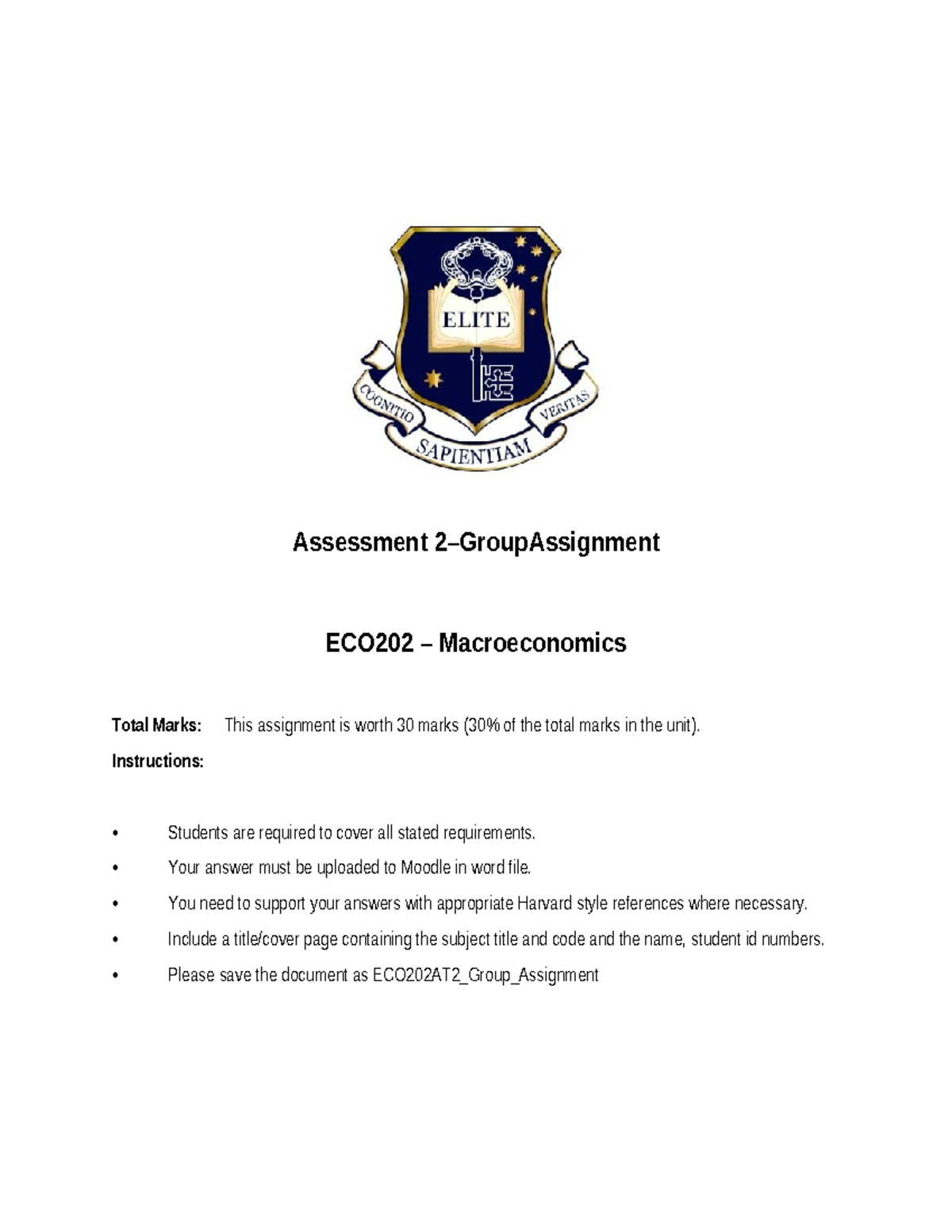 ECO202 Assessment 2 - Group Analytical Assignment (T2 2023 ...