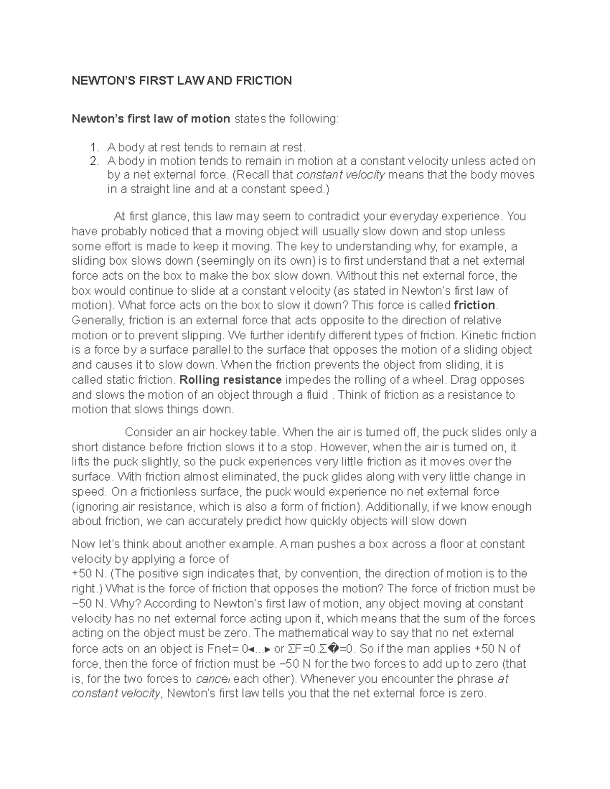 Newton First LAW OF Motion Inertia - NEWTON’S FIRST LAW AND FRICTION ...