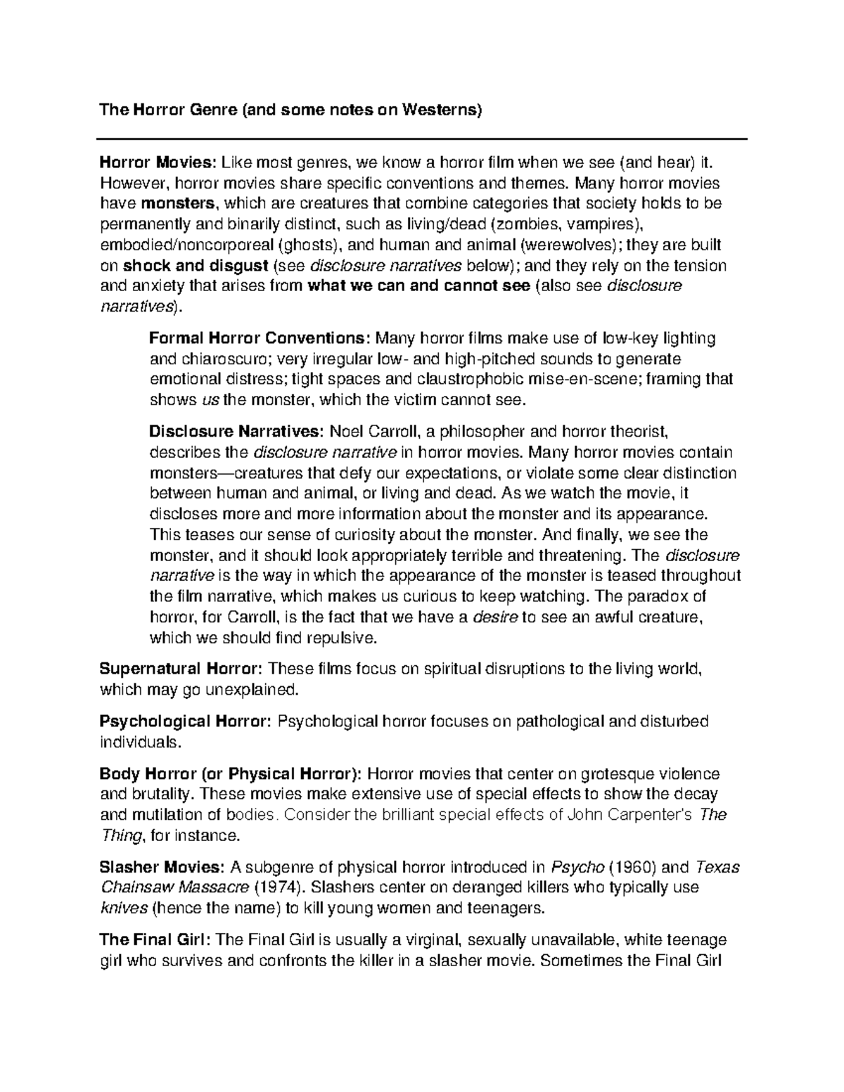 FLM 2100- Horror Study Guide - The Horror Genre (and some notes on ...