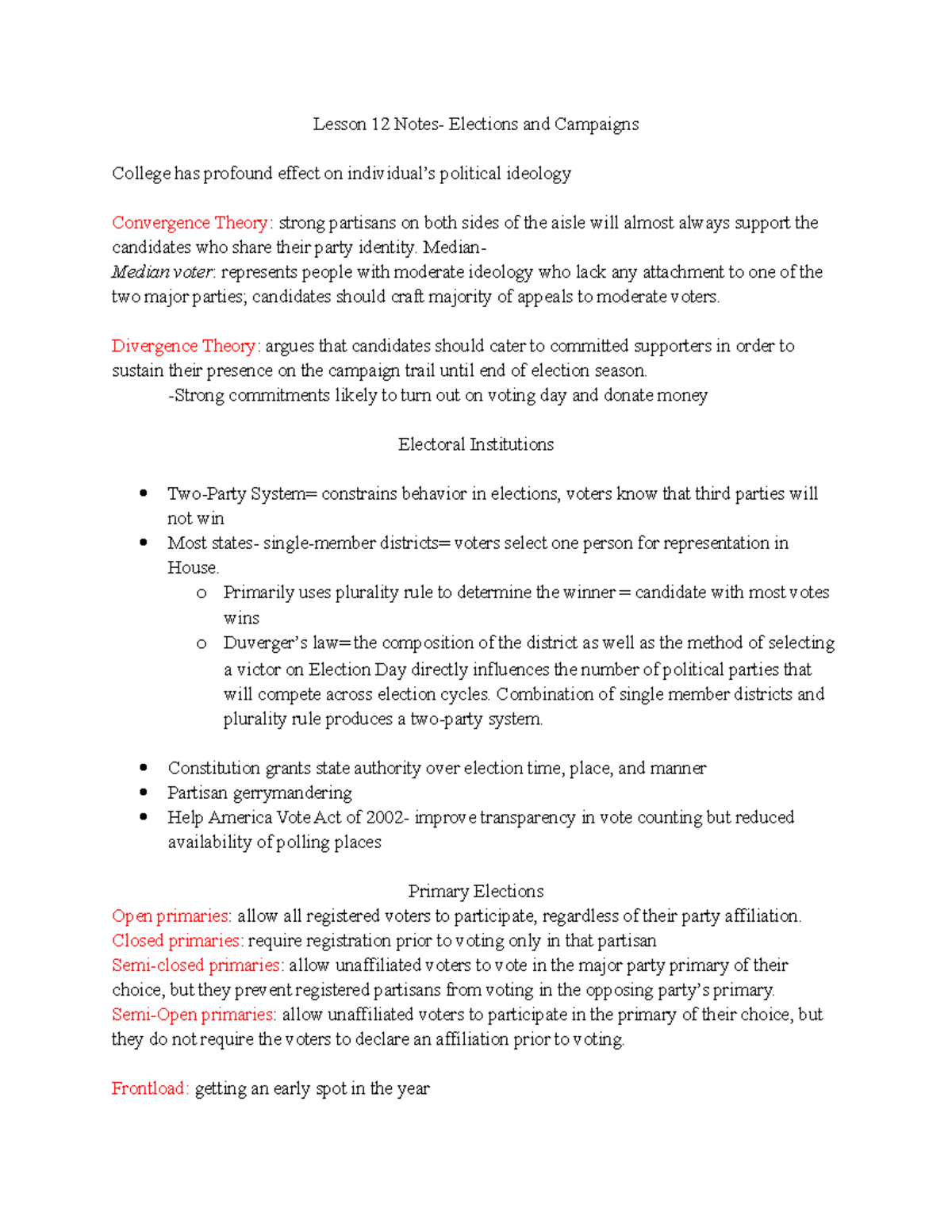 Lesson 12 Notes- Electoral Institutions - Lesson 12 Notes- Elections ...