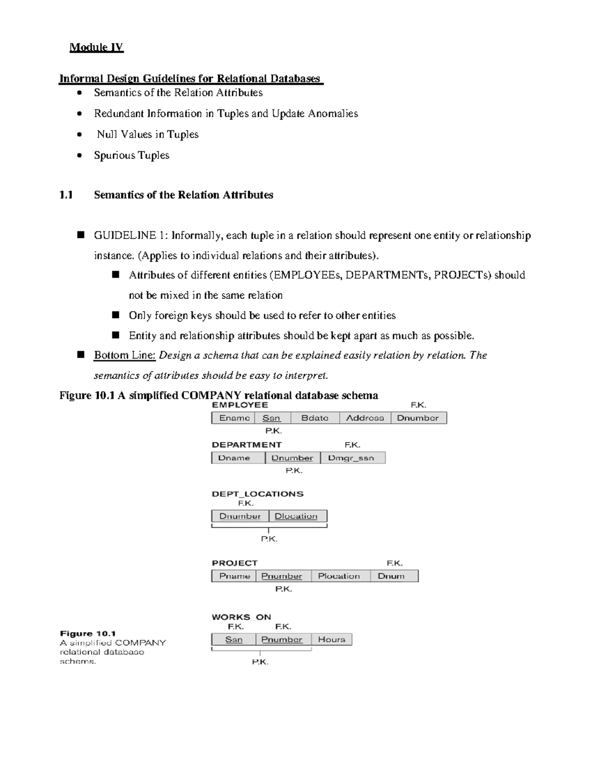 Guidelines and FDs - Module IV Informal Design Guidelines for Relational Databases Semantics of ...