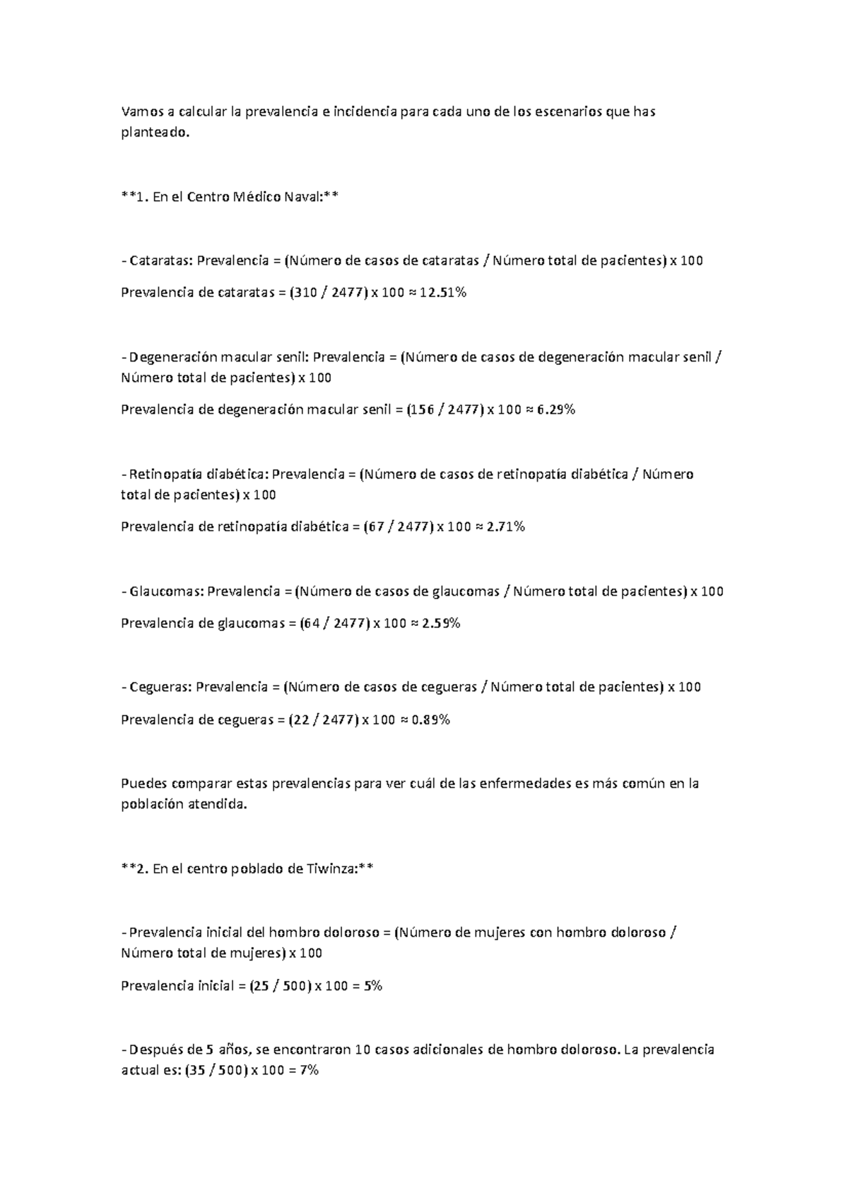 Activi - ejercicios - Vamos a calcular la prevalencia e incidencia para ...
