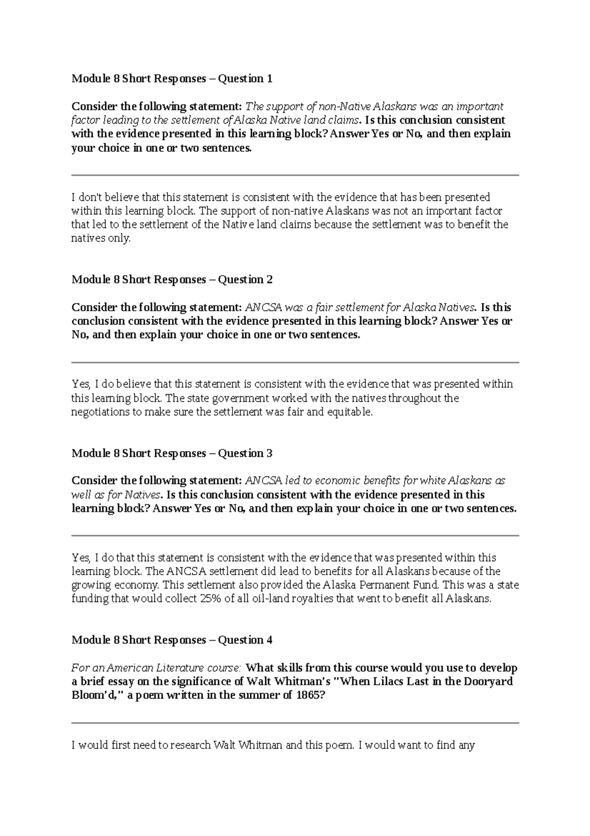 HIS 200 Applied History SR-mod-8 - Module 8 Short Responses – Question ...