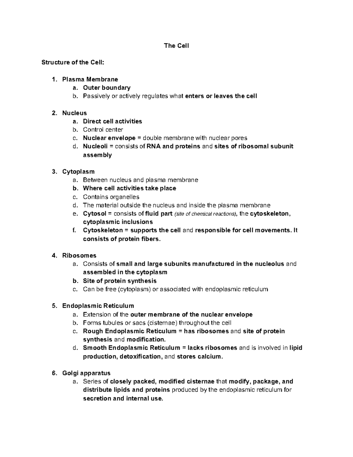Anaphy Cell - Lecture notes about the cell of anatomy and physiology ...