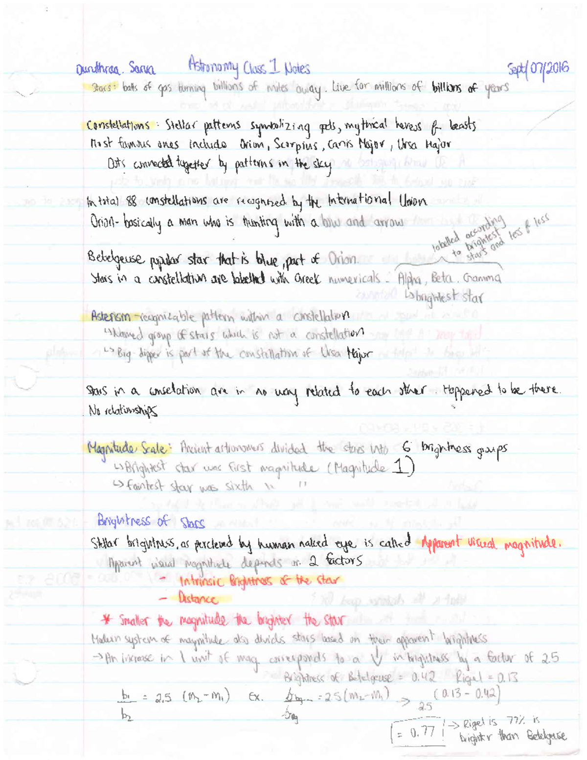 Astronomy Lecture - Tutorial Notes - Lecture Notes, Lectures 1 - 24 ...