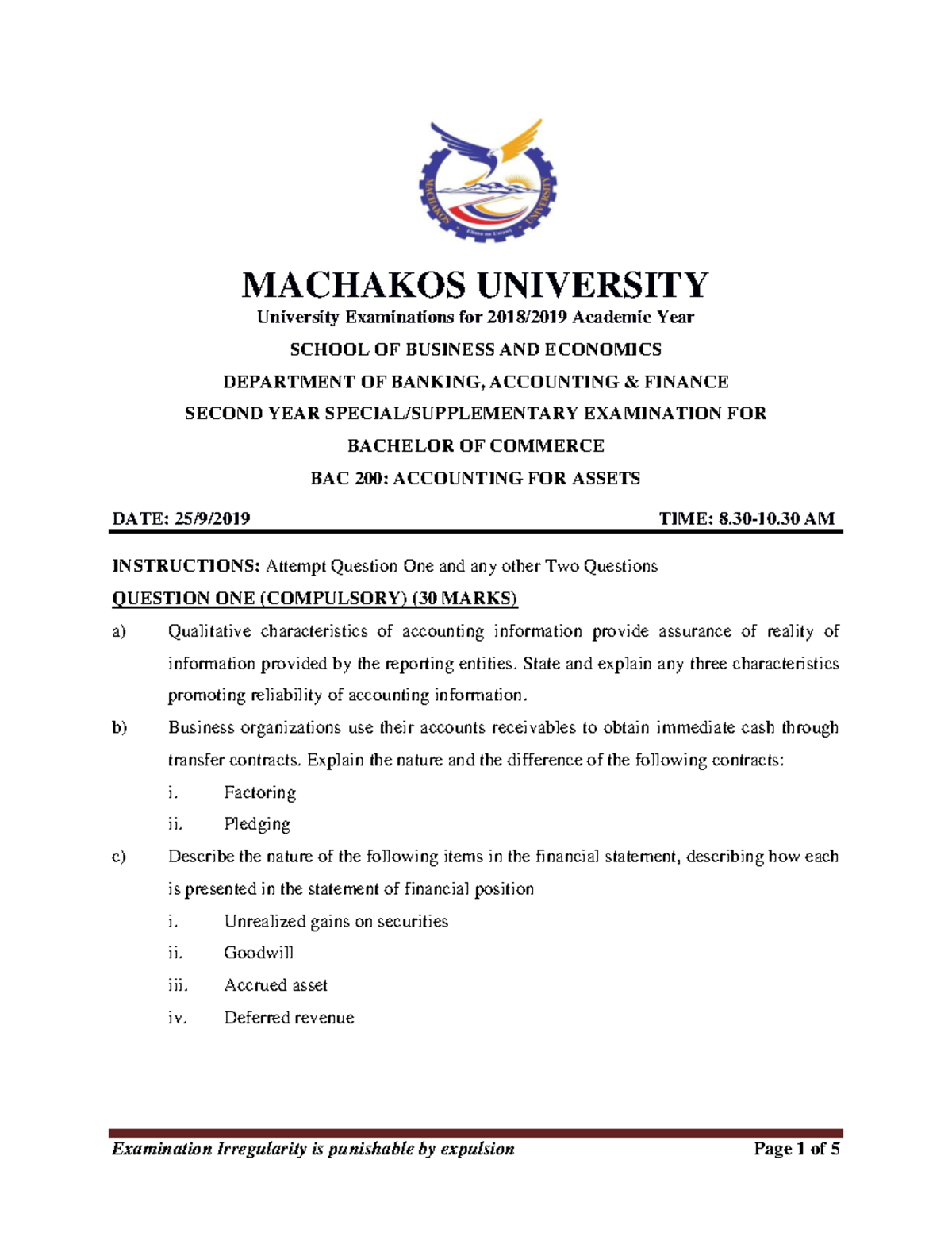 BAC 200 Accounting FOR Assets - MACHAKOS UNIVERSITY University ...