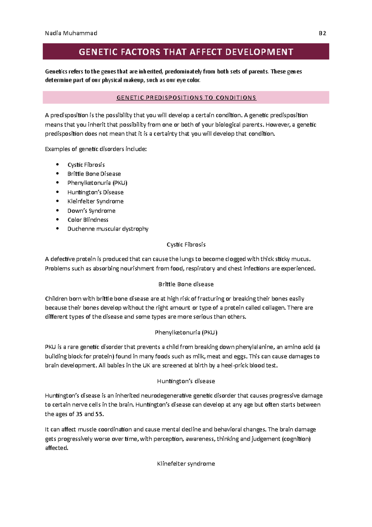 Genetic factors that affect development - U1 (LAB) - Nadia Muhammad B ...