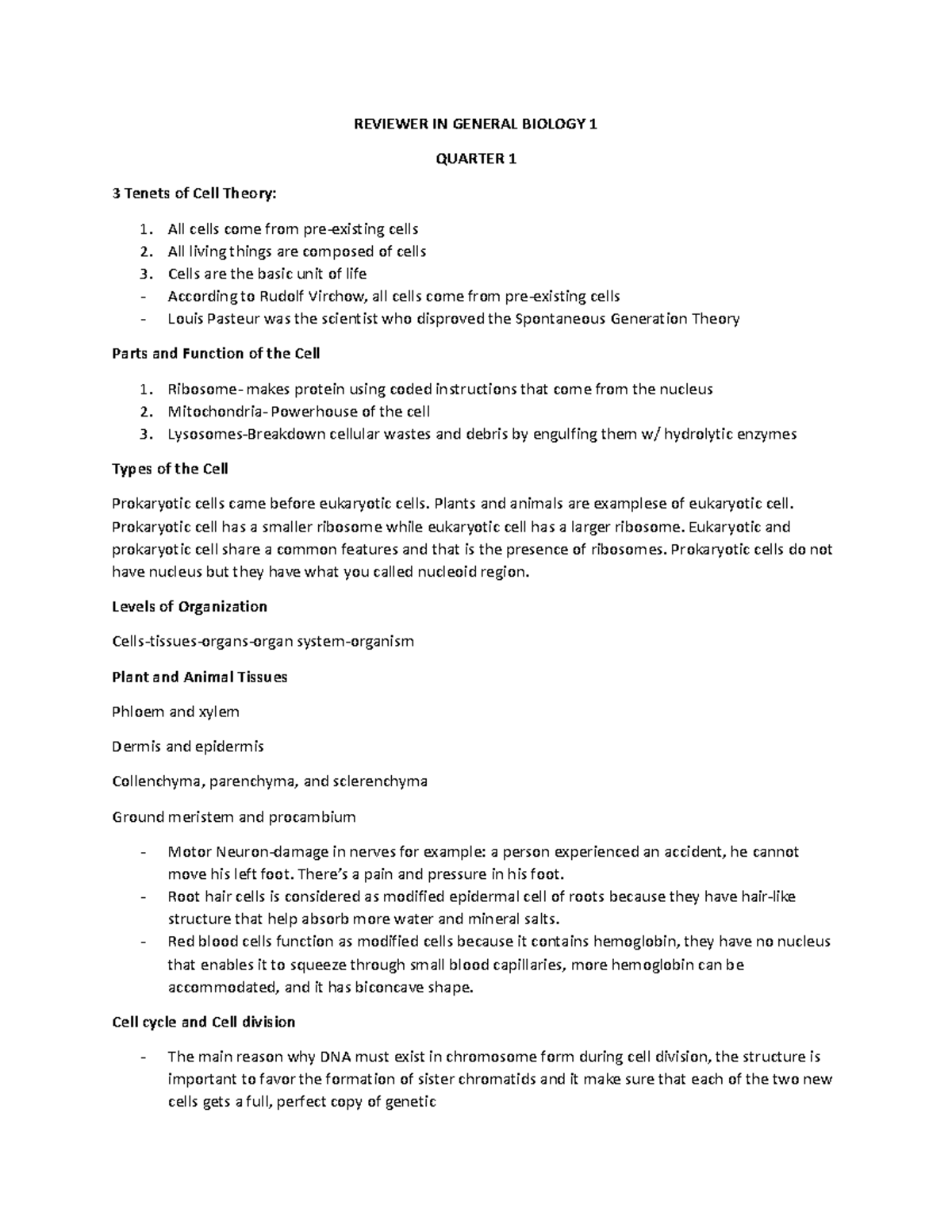 Reviewer IN General Biology 1 - REVIEWER IN GENERAL BIOLOGY 1 QUARTER 1 ...