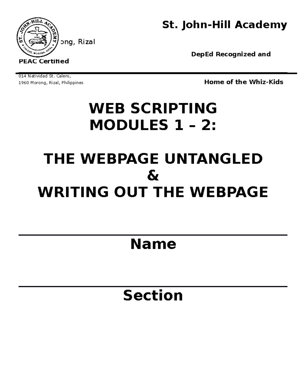 ICT New Resource 1 ICTopia Web Scripting - St. John-Hill Academy Calero, Morong, Rizal DepEd ...