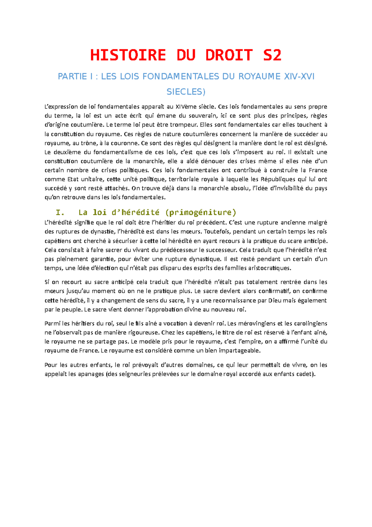 Histoire DU Droit S2 - HISTOIRE DU DROIT S PARTIE I : LES LOIS ...