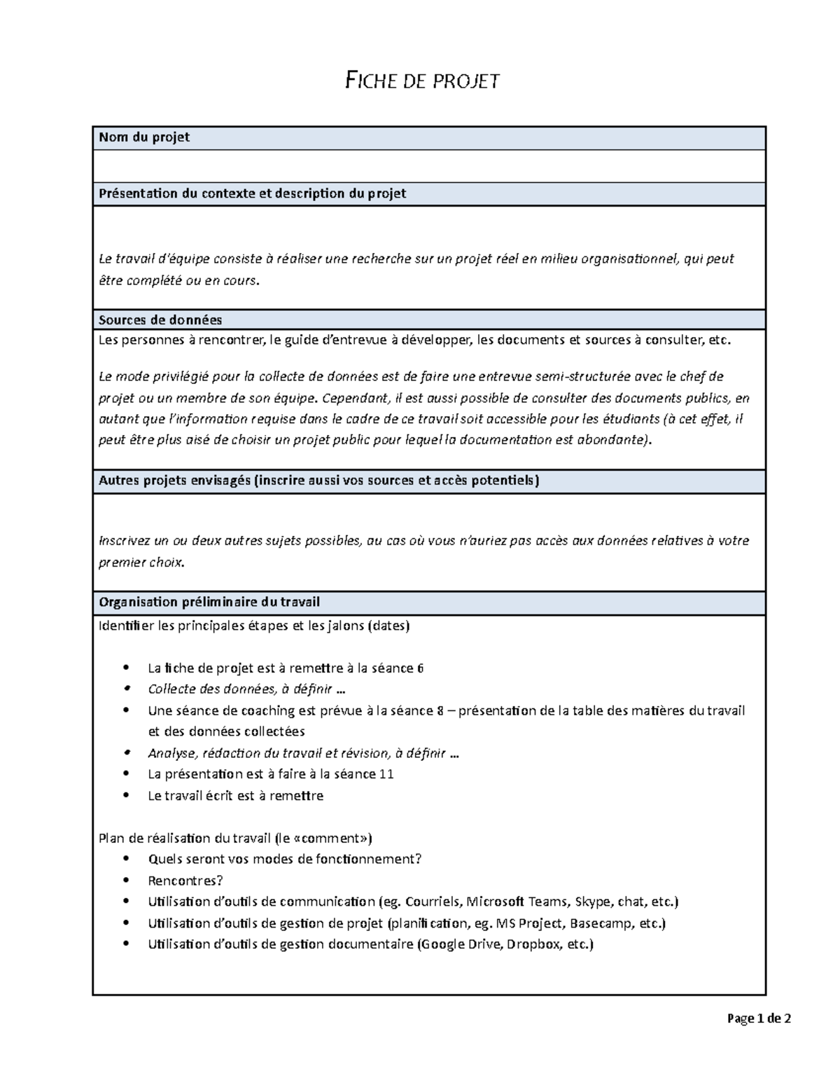 Fiche de projet RKY H2021 - FICHE DE PROJET Nom du projet Présentaion ...