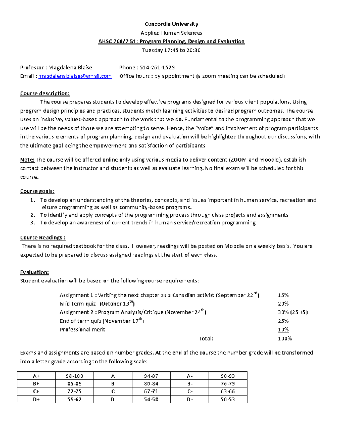 AHSC 260 Course Outline - Concordia University Applied Human Sciences ...