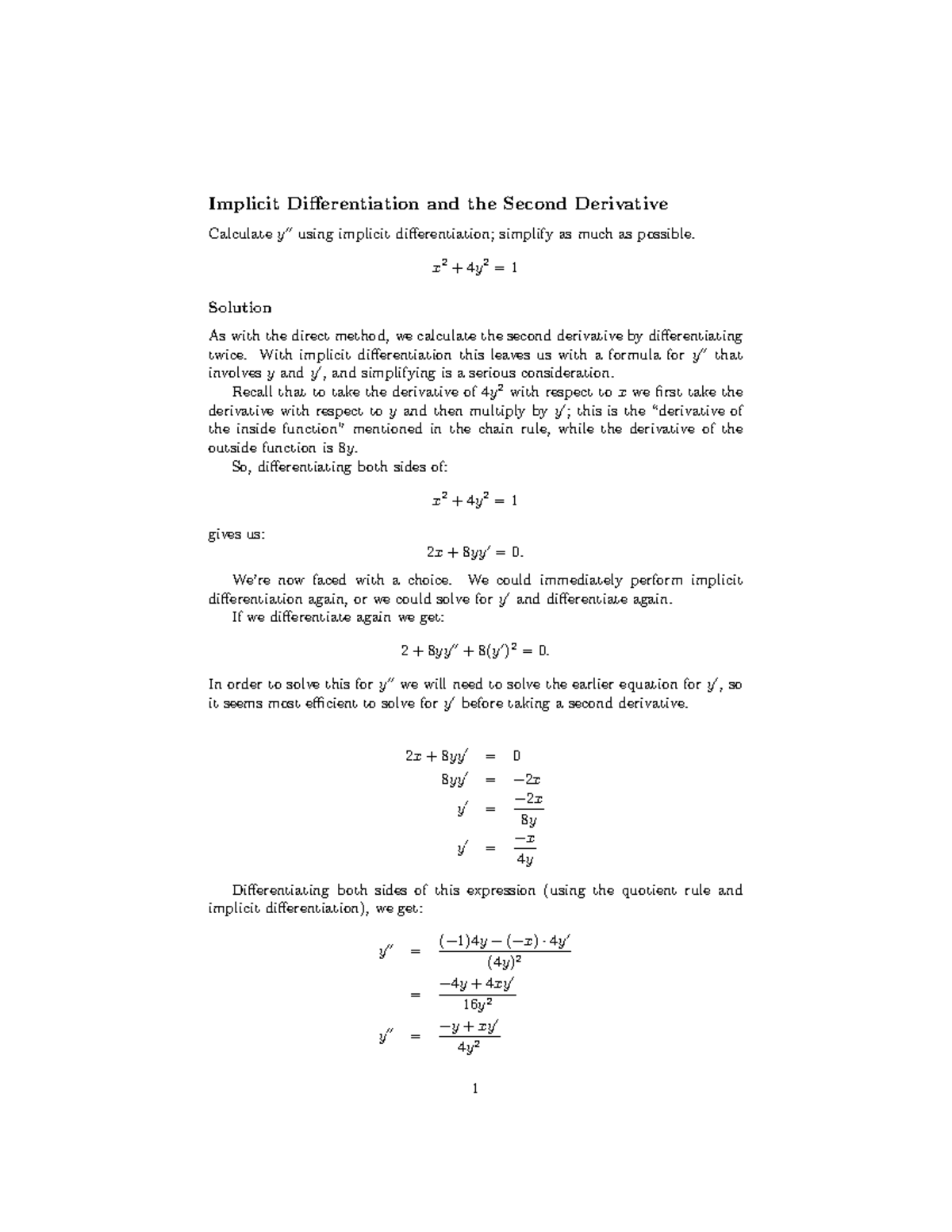 Implicit Differentiation Notes - Implicit Differentiation and the ...