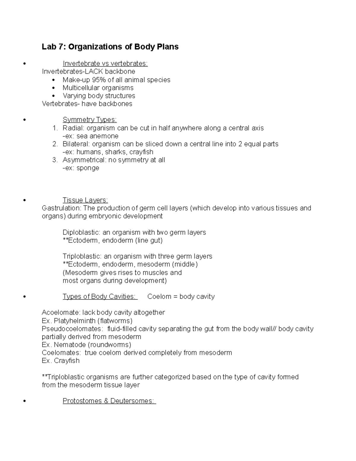 Bio lab 7 - notes from lab 7 in biodiversity - Lab 7: Organizations of ...