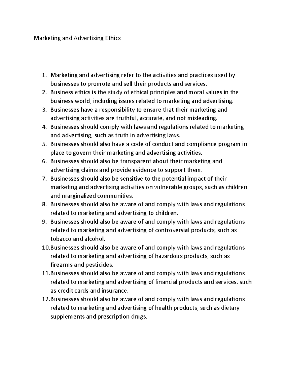 Marketing and Advertising Ethics - Marketing and Advertising Ethics ...