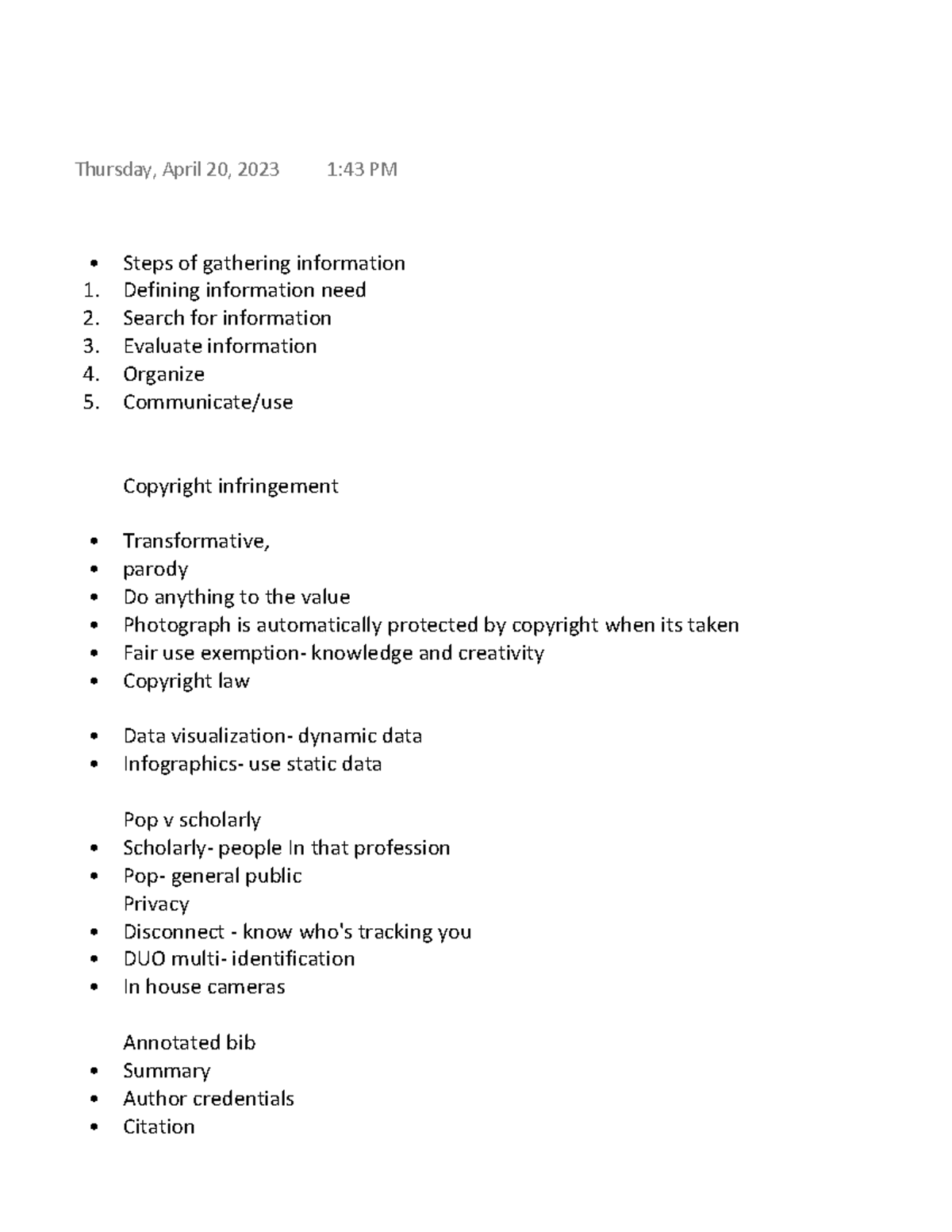 Final - review - Steps of gathering information Defining information ...