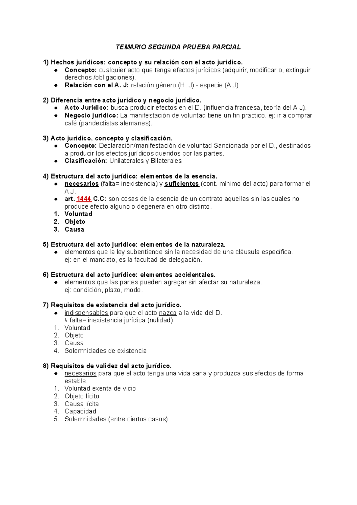 Temario Segunda Prueba Parcial - TEMARIO SEGUNDA PRUEBA PARCIAL Hechos jurídicos: concepto y su ...
