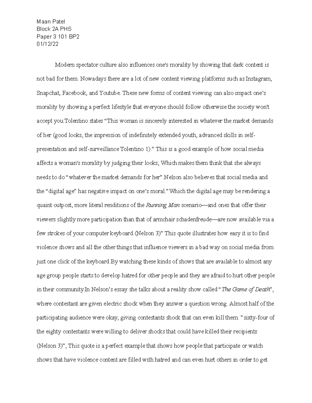 Patel Maan Paper 3 101 BP2 - Maan Patel Block 2A PHS Paper 3 101 BP 01 ...