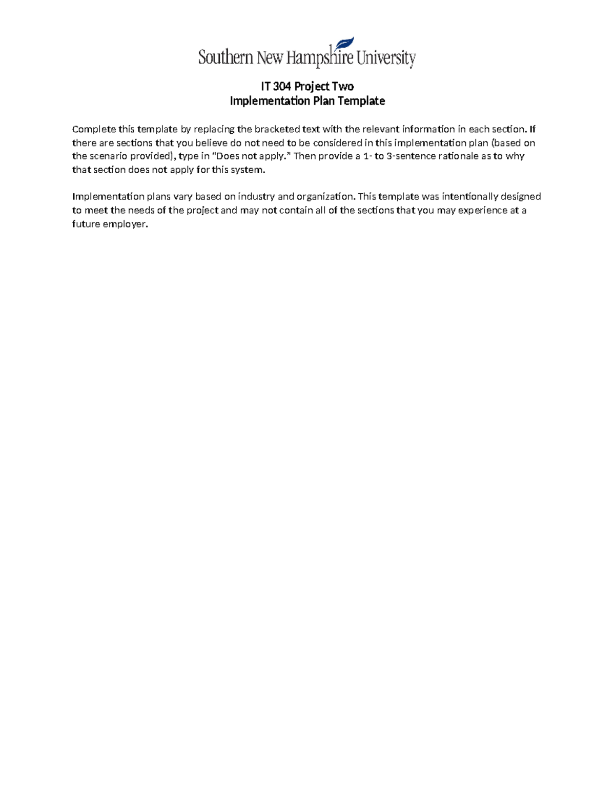 IT 304 Project Two Implementation Plan Completed - IT 304 Project Two ...