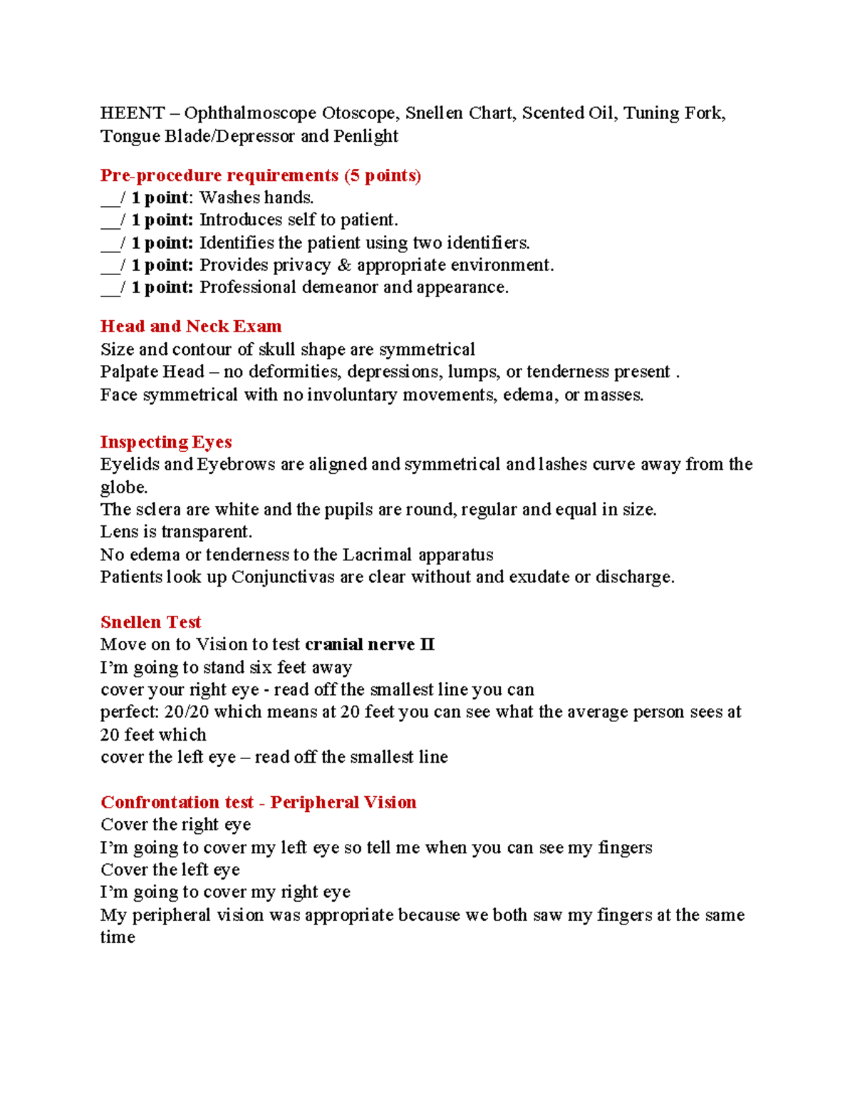 Heent Skills - HEENT – Ophthalmoscope Otoscope, Snellen Chart, Scented ...