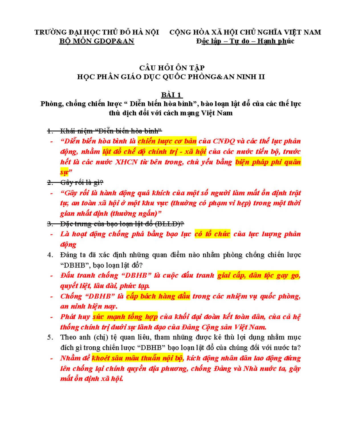 GDQP2 - TRƯỜNG ĐẠI HỌC THỦ ĐÔ HÀ NỘI BỘ MÔN GDQP&AN CỘNG HÒA XÃ HỘI CHỦ NGHĨA VIỆT NAM Độc lập ...