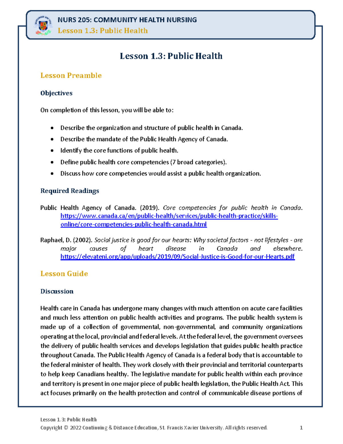 NURS 205-202320 Lesson 1 - Lesson 1: Public Health Lesson 1: Public ...