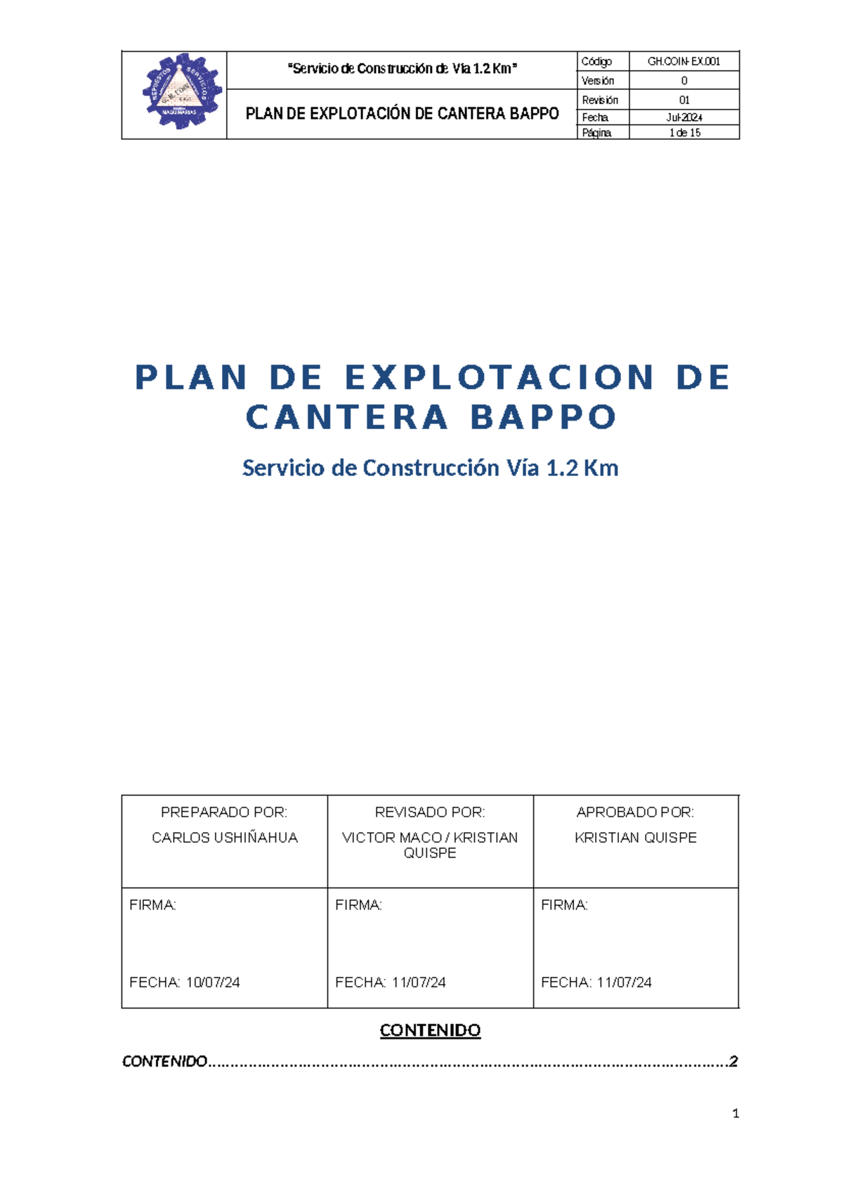 Plan Explotac Bappo PY. VIA 1.2 KM - Rev - “Servicio de Construcción de ...
