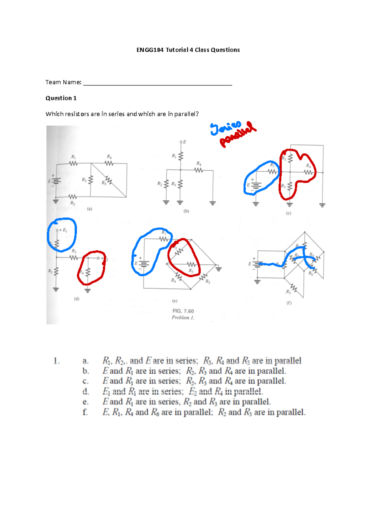 ENGG104 Tutorial 4 Class Questions sol - Electrical systems - ENGG104 Tutorial 4 Class Questions ...