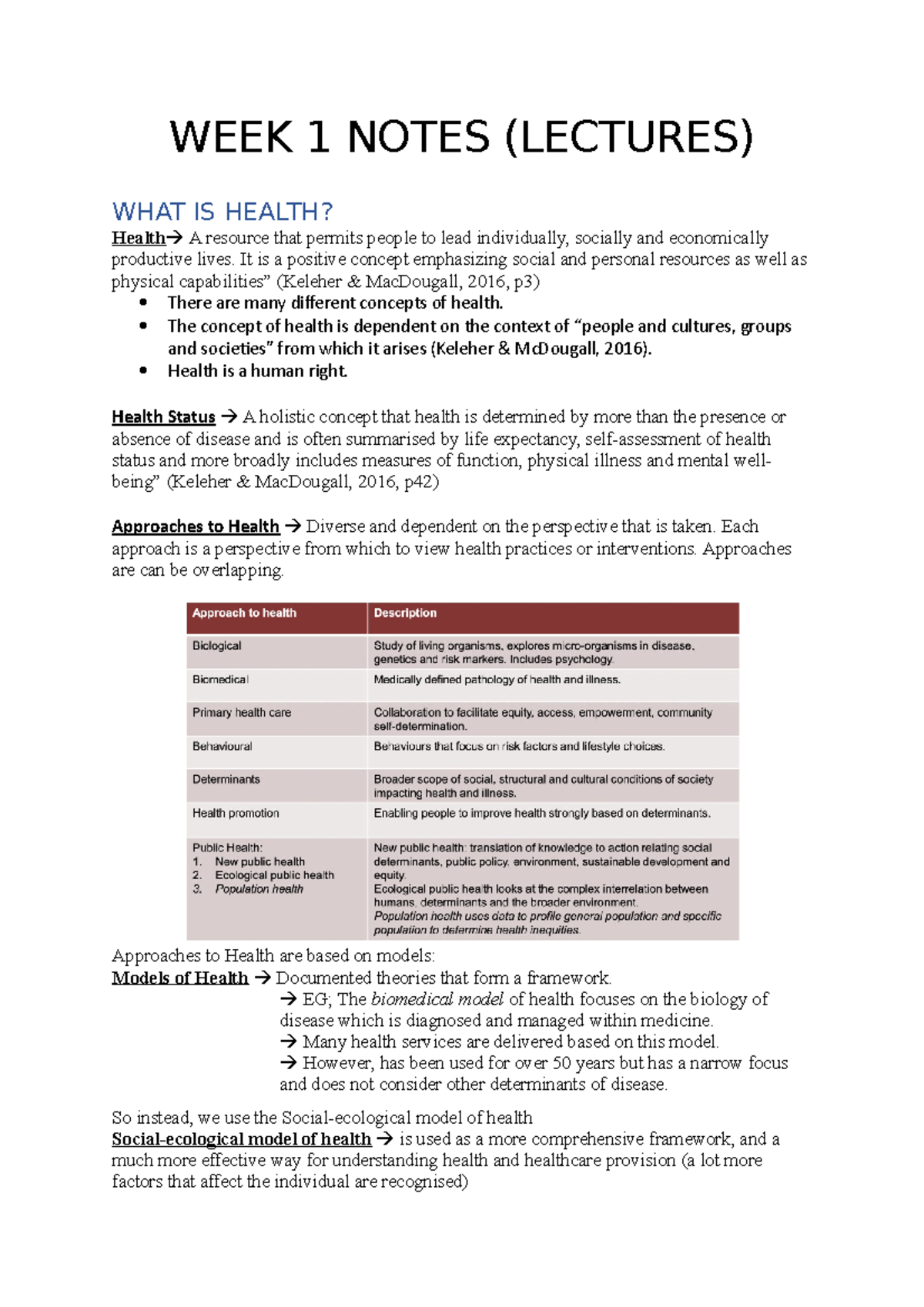 WEEK 1 Notes - Population HAS - WEEK 1 NOTES (LECTURES) WHAT IS HEALTH ...