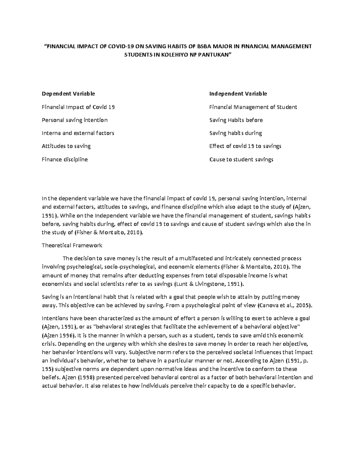 2ND EDIT - For research - “FINANCIAL IMPACT OF COVID-19 ON SAVING HABITS OF BSBA MAJOR IN ...