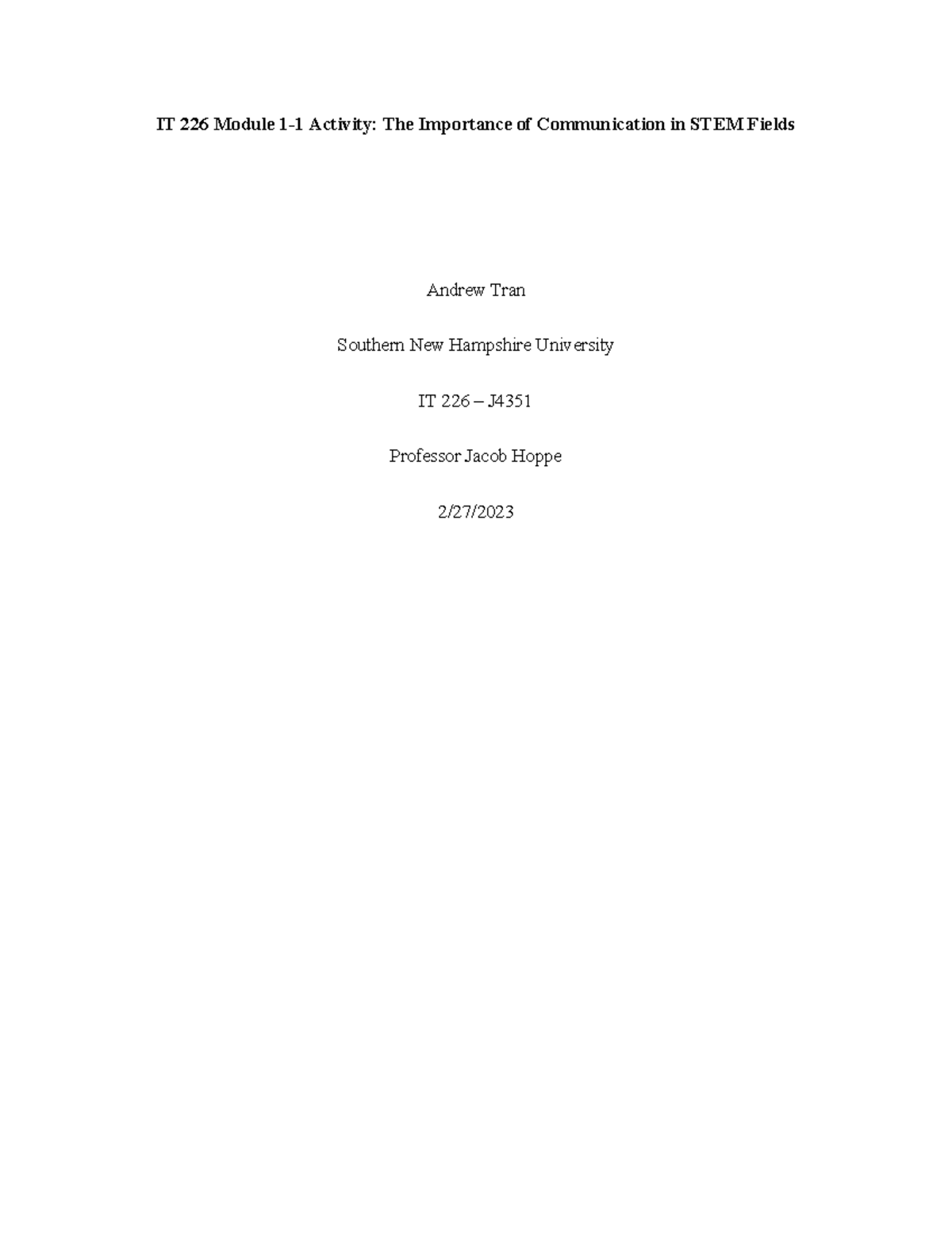 IT 226 Module 1-1 Activity - The Importance of Communication in STEM ...