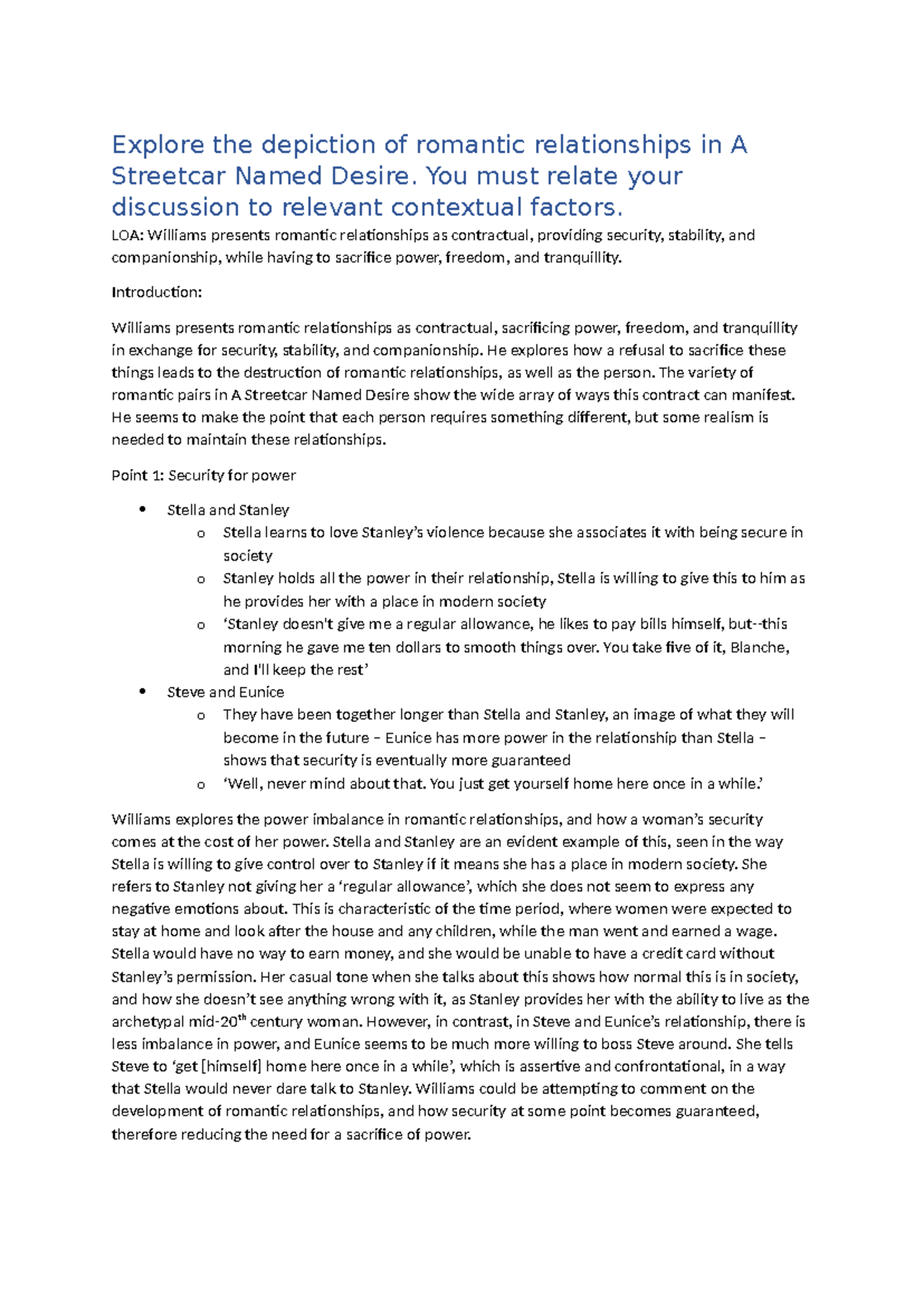 Explore the depiction of romantic relationships in A Streetcar Named ...