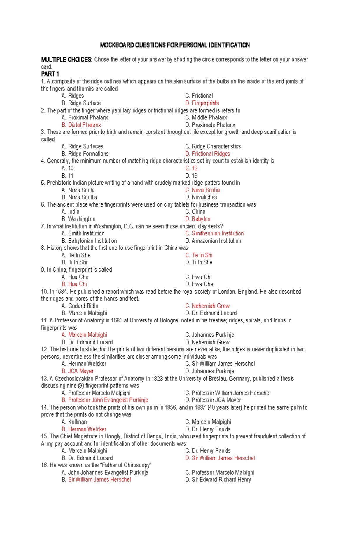 Personal identification mockboard - MOCKBOARD QUESTIONS FOR PERSONAL ...